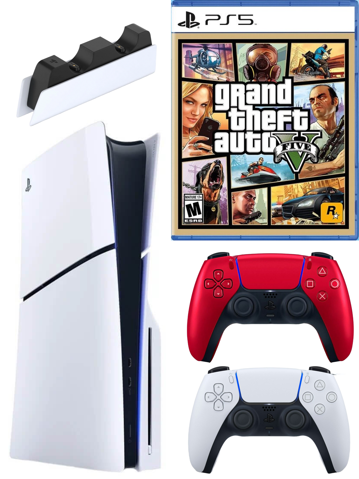 Игровая приставка Sony PS 5 Slim, 1ТБ(с дисководом) +2 геймпад + Зарядная станция + GTA 5 ,(подробности в чате)