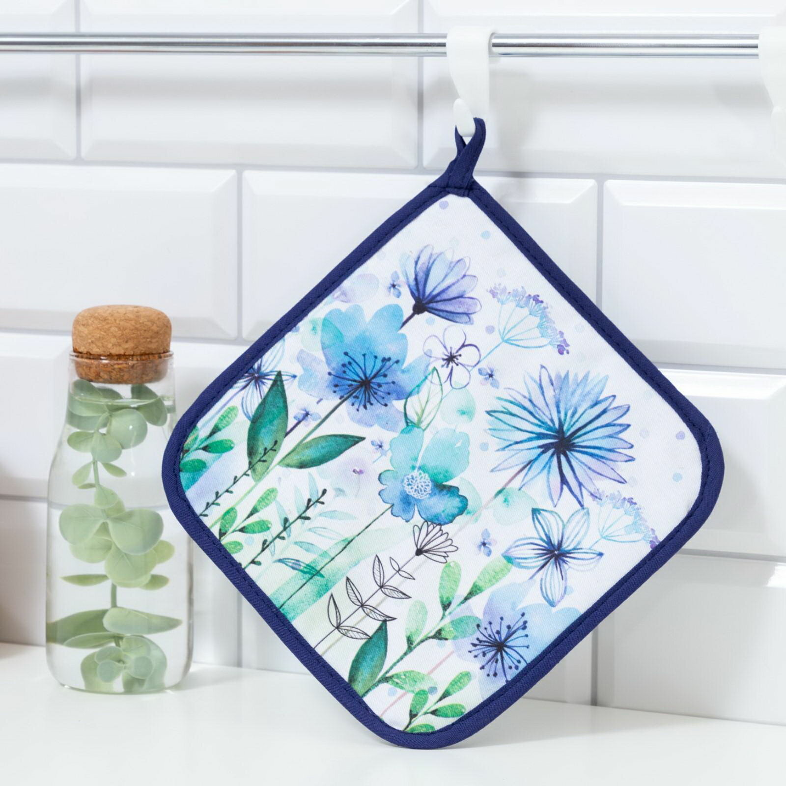 Прихватка Blue flowers, 19x19 см, саржа,100% хлопок, ватин 250 г/?2, 2 шт.