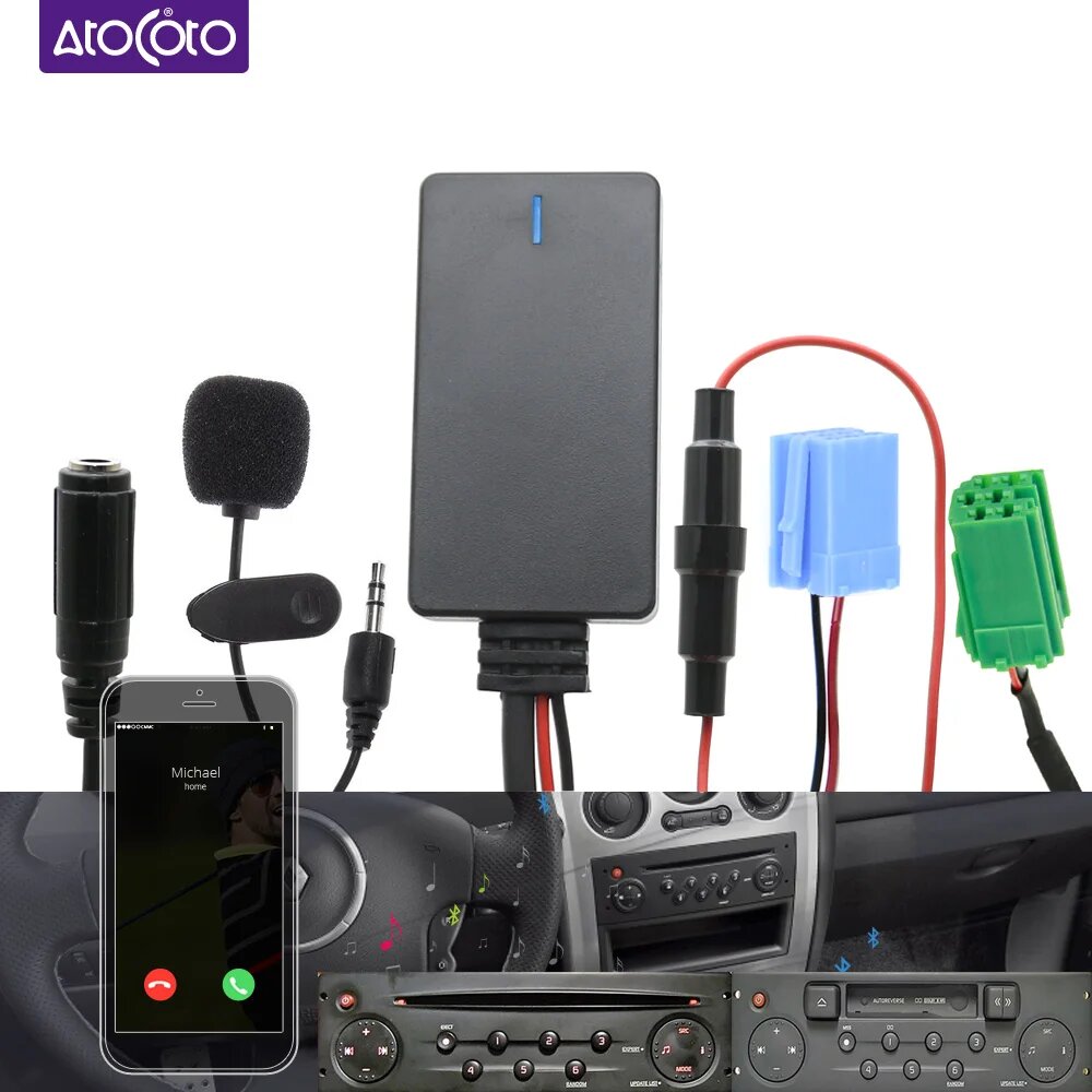 Автомобильный Bluetooth 5,0 AUX-кабель, микрофон, адаптер громкой связи для Renault Clio Espace Kangoo Laguna Megane 2, обновленный список, радиодинамик