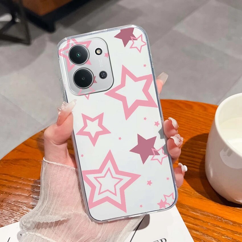 Прозрачный чехол для телефона Xiaomi Poco C85 4G с красивым рисунком водного растения, Розовый, U775