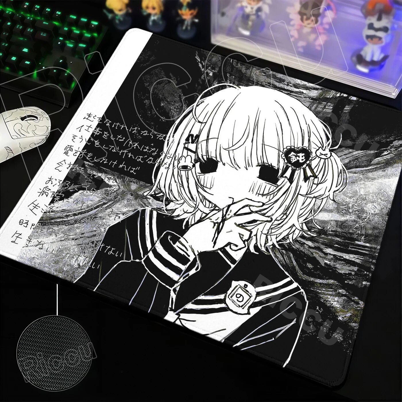 Riccu Коврик для мыши аниме девушка черно-белый 180x220MM, BLACK-9