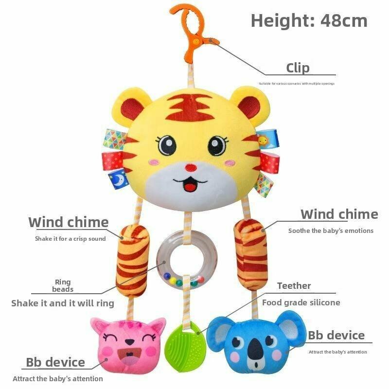 Baby soft plush rattle with owl and tiger designs for infant car seat comfort tiger