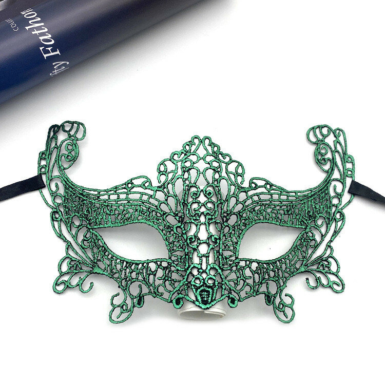 Black widow dress up facial mask with glitter finish for costume events and celebrations, color e