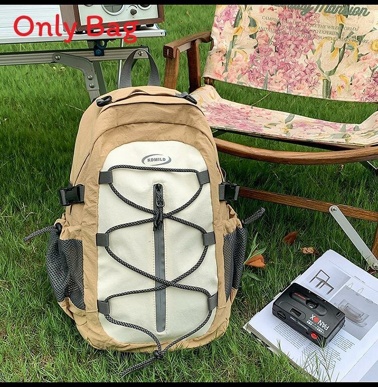 Backpack nylon casual with colorblock design for school and travel use khaki large