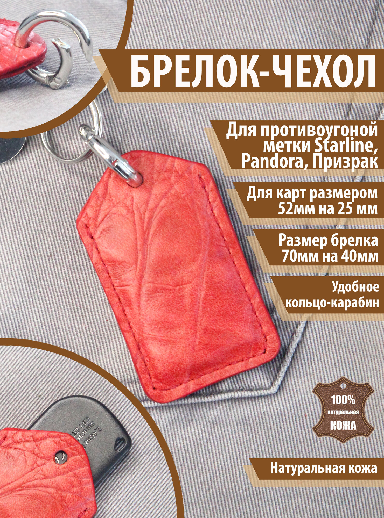 Чехол-брелок для карт ПИК, Тройка, Стрелка, Подорожник, домру, противоугонных меток Pandora, StarLine и платежных стикеров