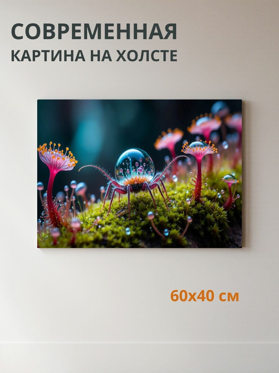 Картина на холсте Мох с каплей воды 60x40 см