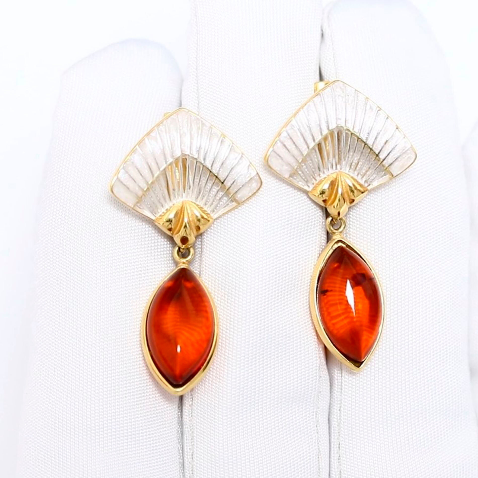 Серьги, серебро, 925 проба, золочение, эмаль, янтарь
