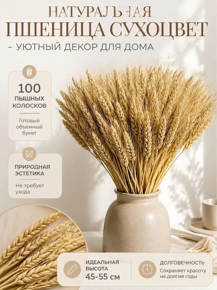 Сухоцветы Пшеница, 50.1 см, 120.5 гр, 98 шт