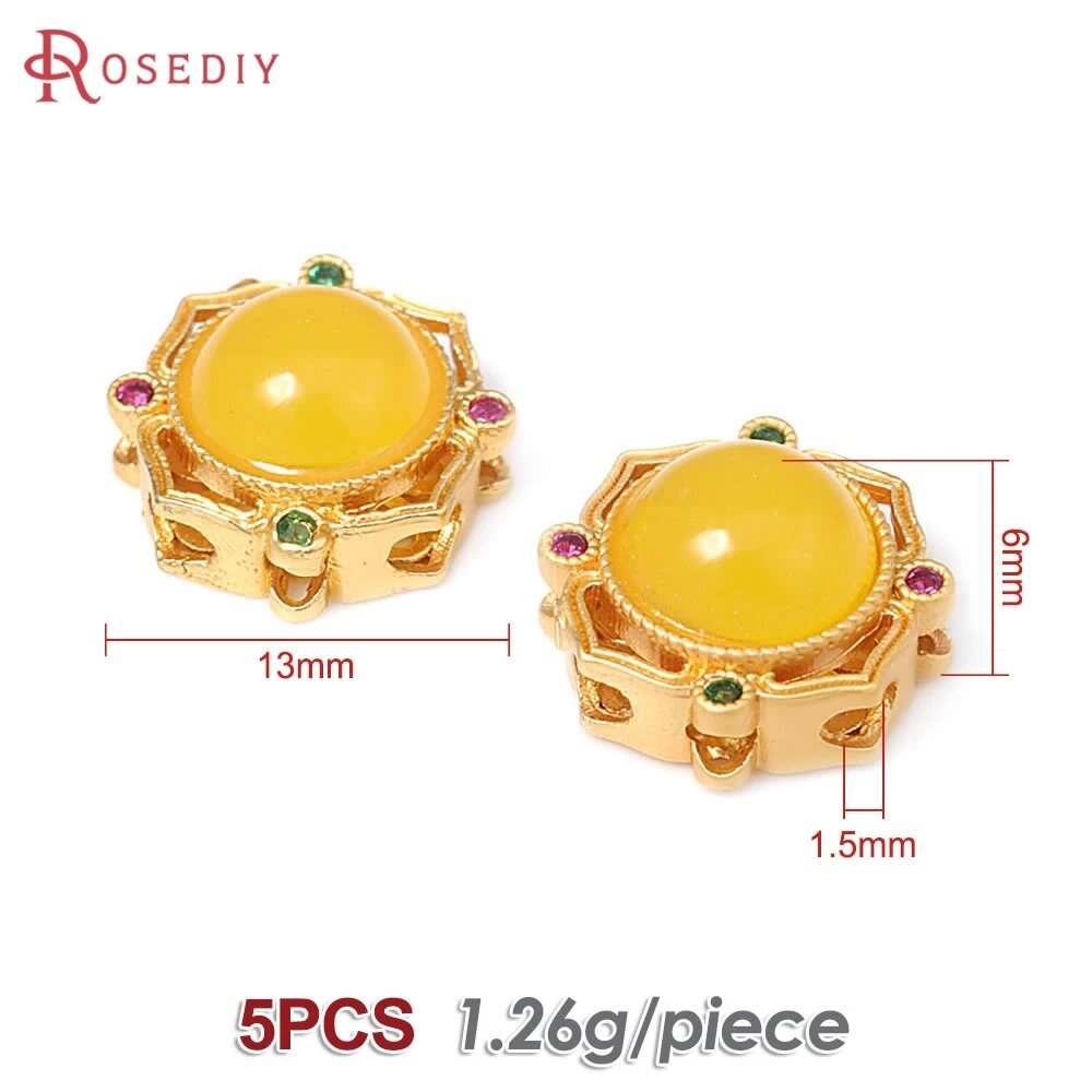 5 шт. желтые бусины из латуни Rosediy 13x6 мм