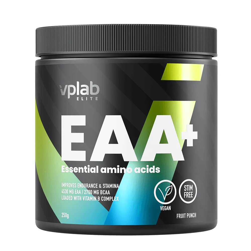 Vplab Elite EAA+, Аминокислотный комплекс для набора мышечной массы, порошок 250 г со вкусом фруктового пунша