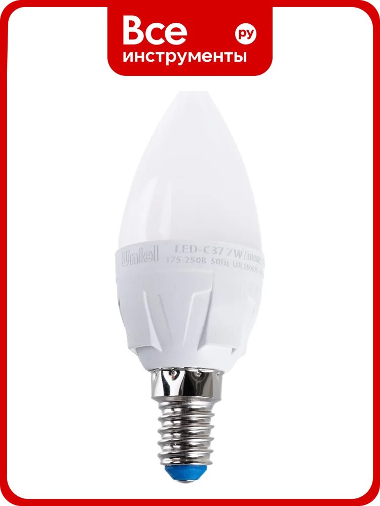 Лампа Uniel LED-C37, 7W/3000K/E14/FR/DIM, PLP01WH, светодиодная, диммируемая