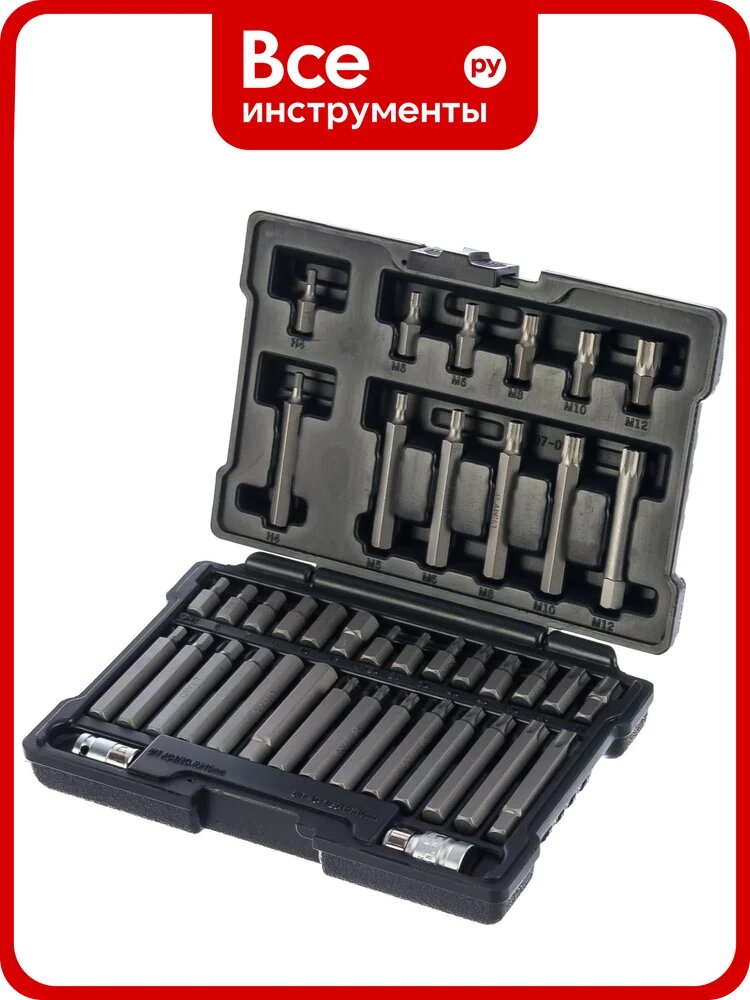 Набор бит STELS HEX, TORX, SPLINE, шестигранник 1/2" 42шт 11318 двухсторонние биты из CrV с адаптером и футляром