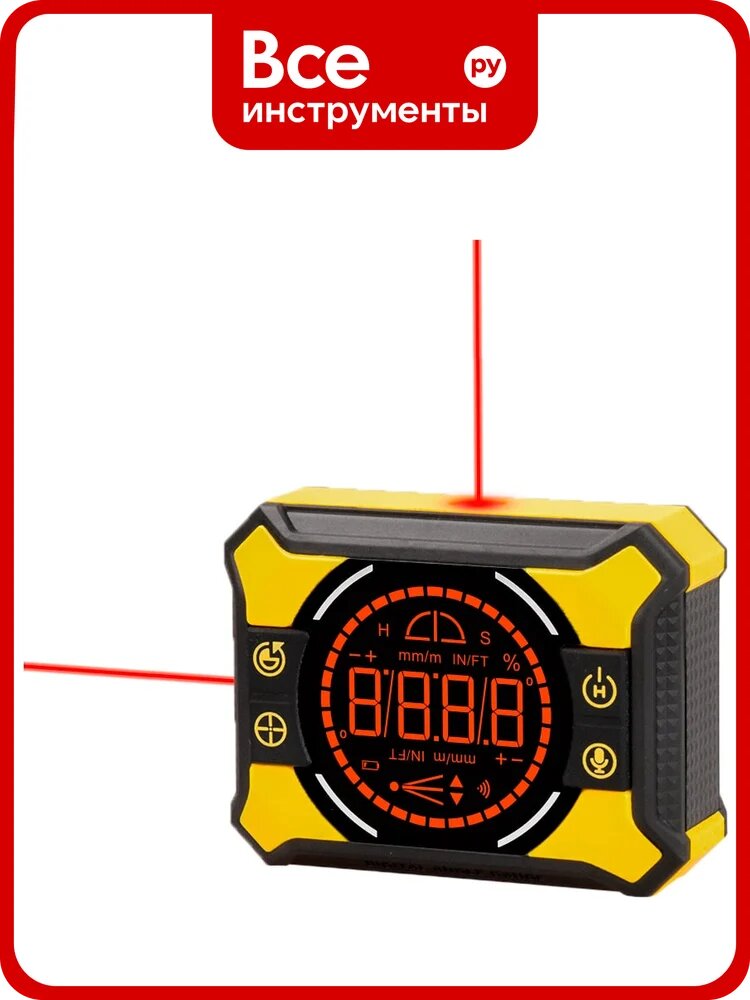 Электронный уровень-угломер с лазерными направляющими TECHNICOM 0-360°, ЖК дисплей, 2 магнита, АКБ 650 мАч, автокалибровка, автоотключение, дальность 10м TC-LA905