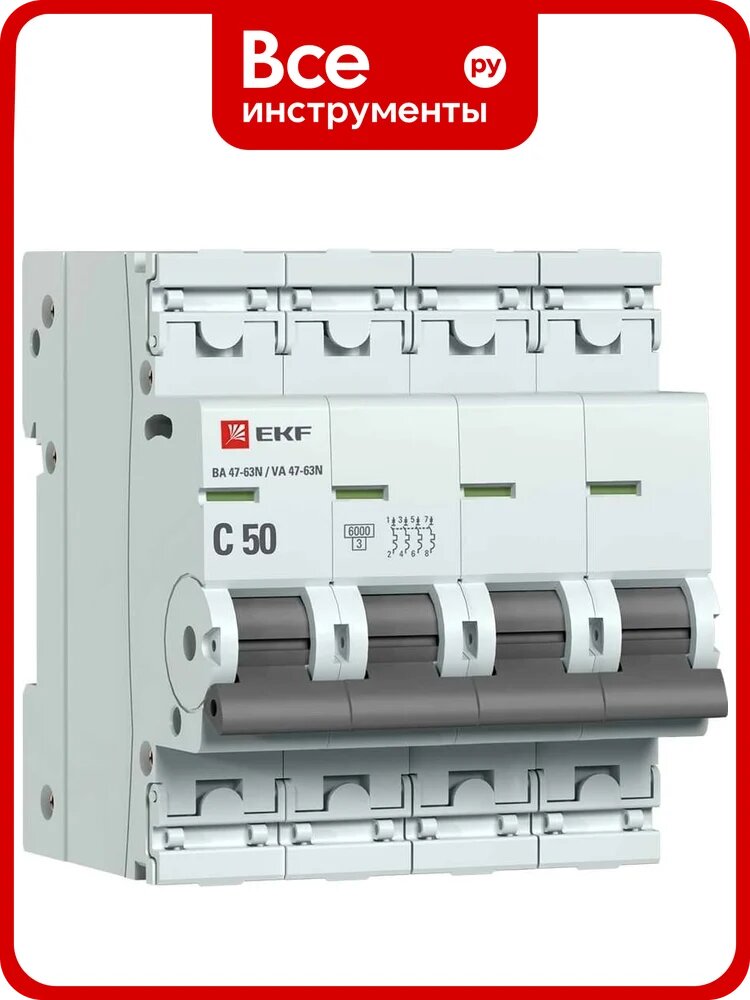 Автоматический выключатель EKF 4P 50А (C) 6кА ВА 47-63N PROxima M636450C