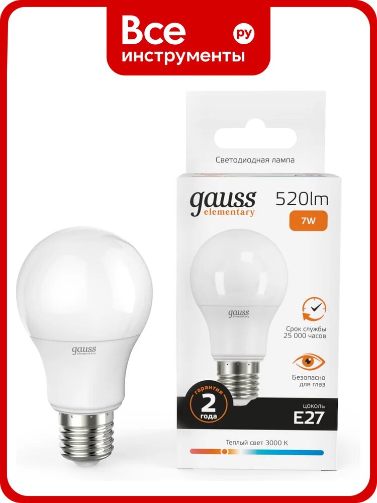 Лампа Gauss LED Elementary A60 7W E27 3000K SQ23217А 23217A