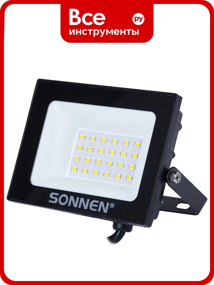 Прожектор светодиодный SONNEN 20Вт, 6500К, 1600Лм, IP65, 122x84x26мм, черный 238412