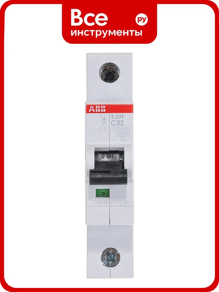 Автоматический модульный выключатель ABB 1п C S201 серый корпус, установка на DIN-рейку, защита от пыли и влаги