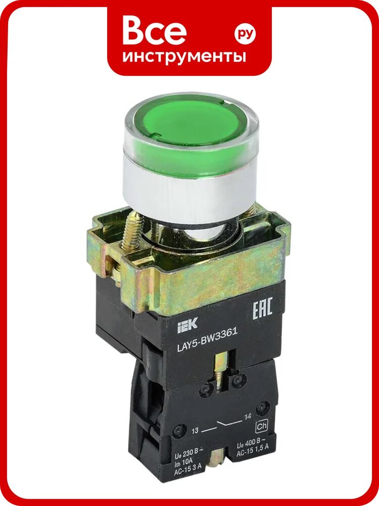 Кнопка управления IEK LAY5-BW3361 с подсветкой зеленый 1NO BBT50-BW-K06