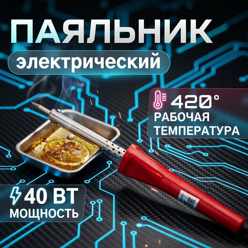 PROconnect Паяльник с нихромовым нагревателем, долговечное жало 220V/ 40 Вт 12-0123-4 .