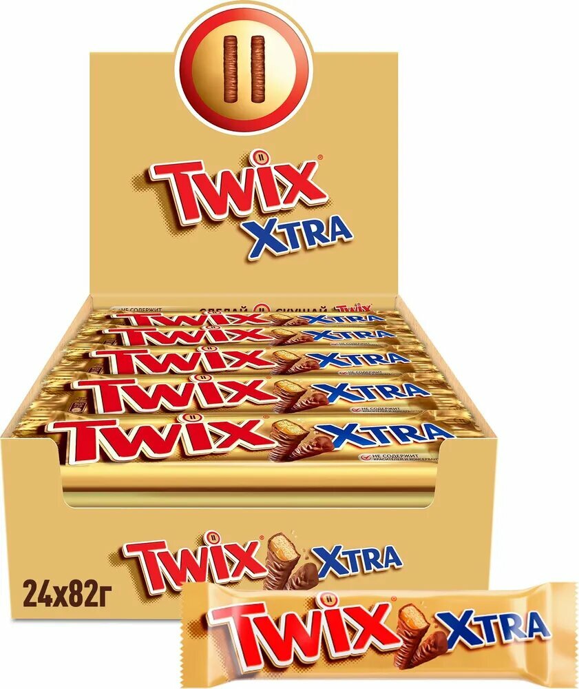 Шоколадные батончики Twix Xtra, печенье с карамелью в молочном шоколаде, набор батончиков, 24 шт по 82 г