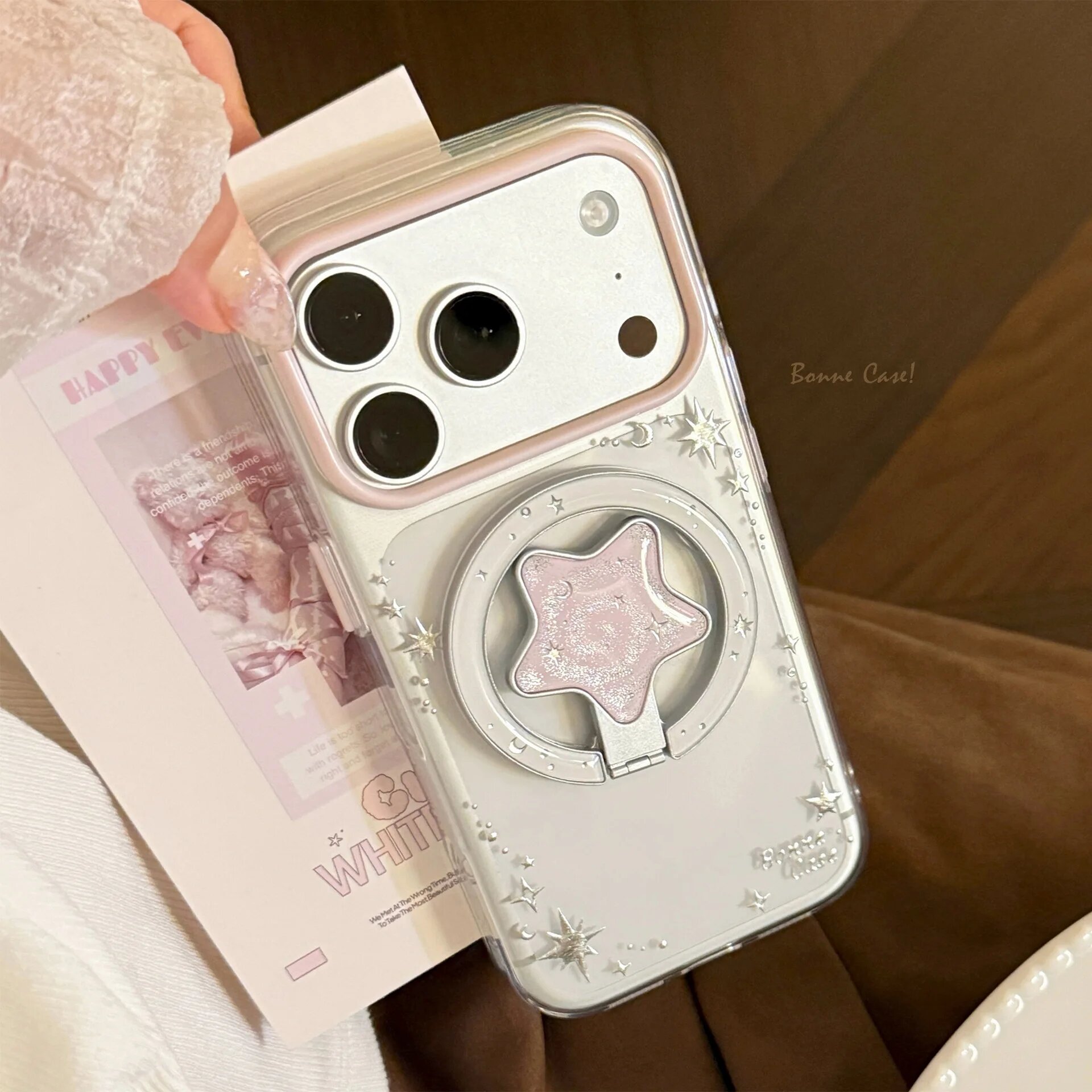 Корейский Складной Чехол-подставка С Блестками И Магнитом Для iPhone iPhone17 Pro, with holder