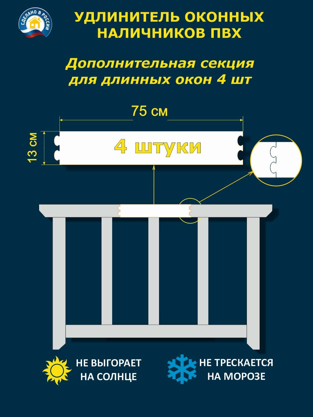 Удлинитель оконных наличников. Дополнительная секция для длинных окон 4 шт