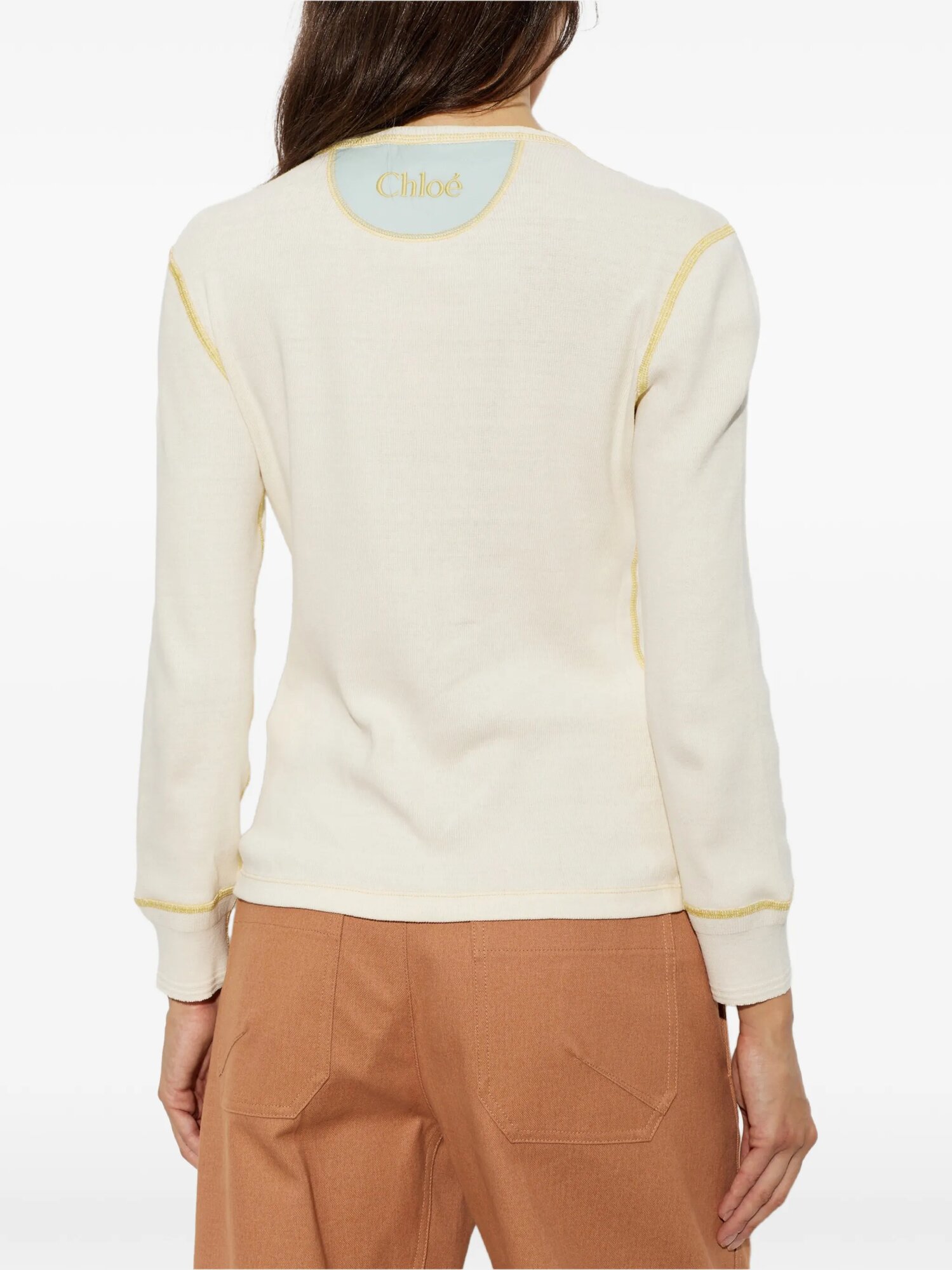 Топ Chloe Contrast-stitch button-placket long-sleeve top, размер 38 — фото 1