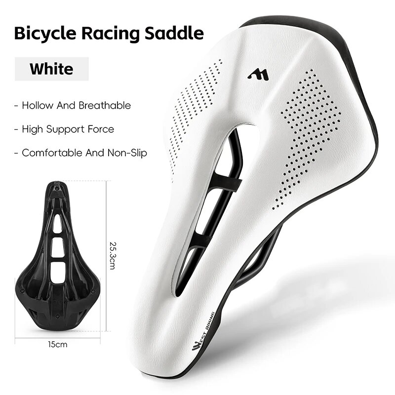 WEST BIKING Ультралегкое гоночное седло Белый, White