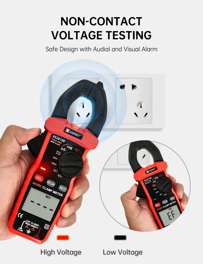 XEAST XE2610E Digital Clamp Meter 6000 Counts INRUSH TRUE RMS Data Hold Amp Voltage Tester Автоматический диапазон с напряжением переменного тока, током переменного тока, сопротивлением, емкостью