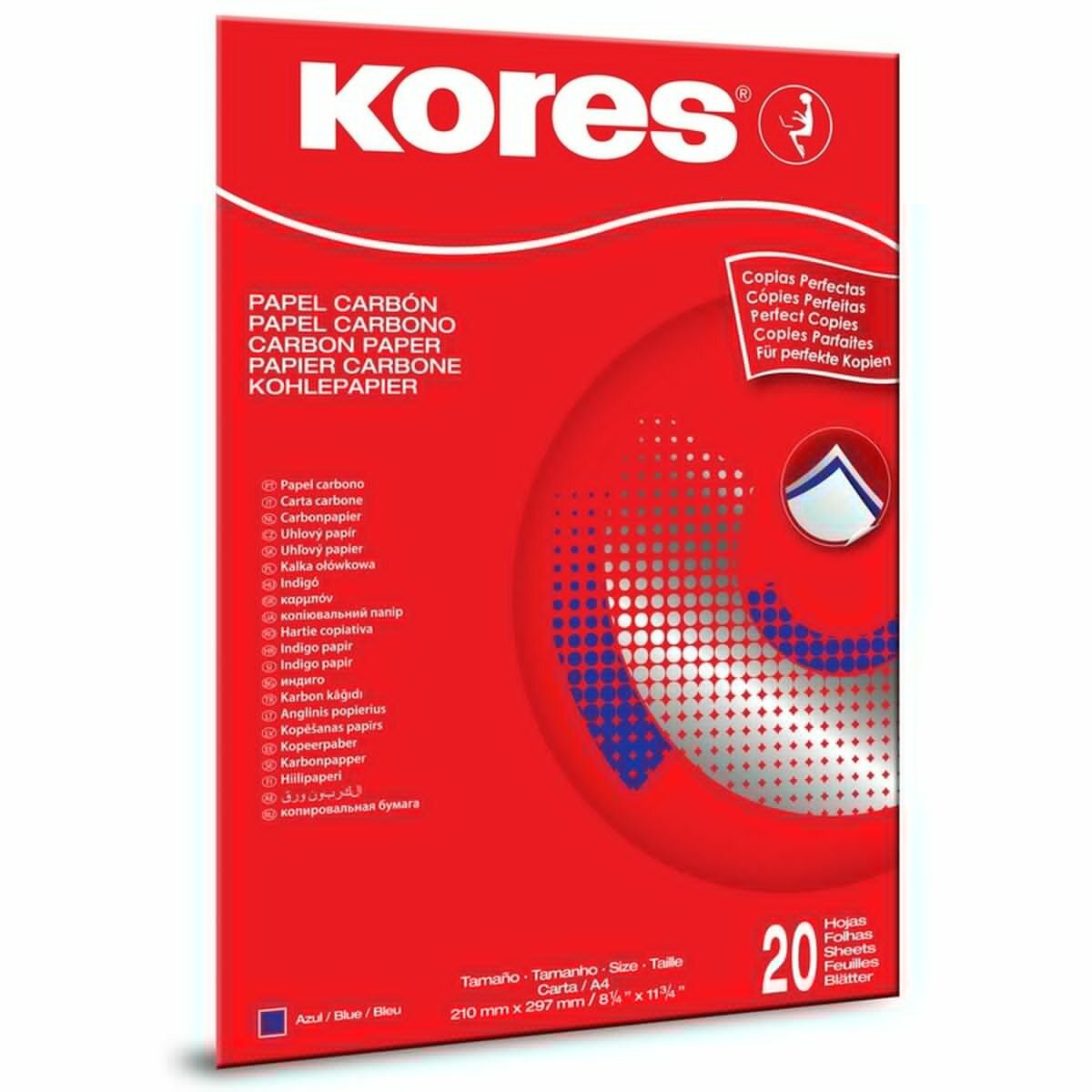 Бумага копировальная Kores 1200, формат А4, синяя, пачка 20л, 10 уп.