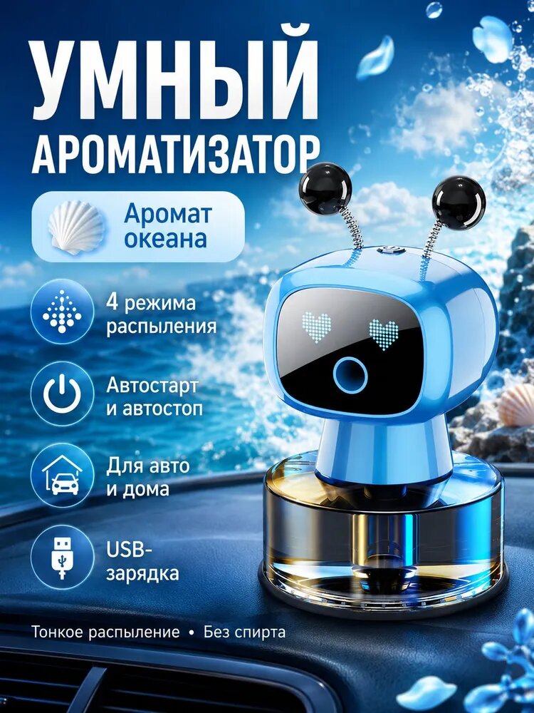 Ароматизатор автомобильный Классический океан 160 мл умный робот USB