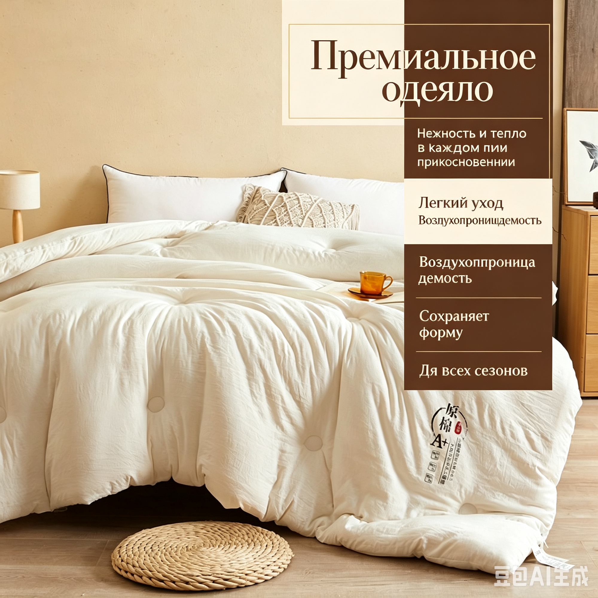 Соевое одеяло для суровой зимы класс А, 20% протеин-модифицированное волокно, 180×220 см, 4 кг, машинная стирка