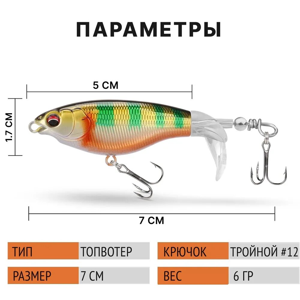 Воблер TRUSCEND® Topwater Revenge Plopper Lure Single Blade, плавающий, 7 см, 6 г, 3 шт. — фото 1
