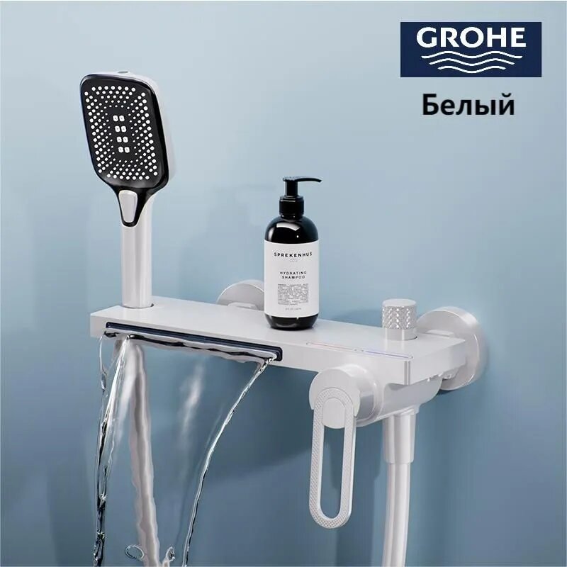 GROHE Настенный смеситель для ванны, водопадный выпуск, черная ванна, наполненная водой, латунный смеситель для ванной комнаты