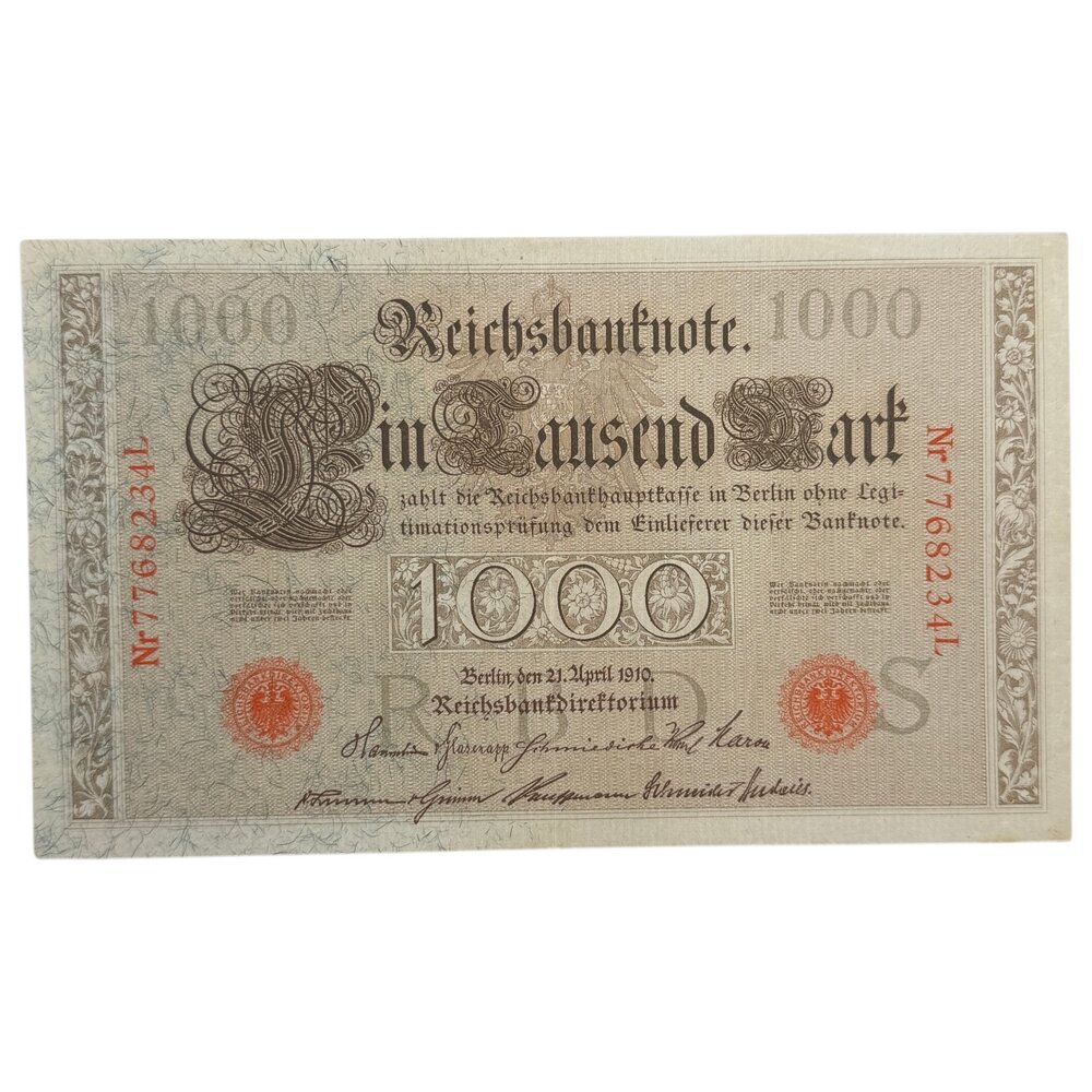 Германская империя 1000 марок 1910 г. (Красные печати) (Литера S) (Серия L) (7-значный номер)