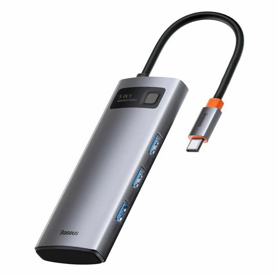 Хаб Переходник Baseus Metal Gleam Series 5-in-1 Multifunctional Type-C HUB Docking Station Gray (CAHUB-CX0G)