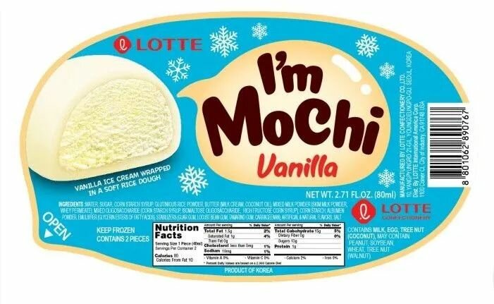 Мороженое рисовое Im Mochi ваниль 65 г, Lotte