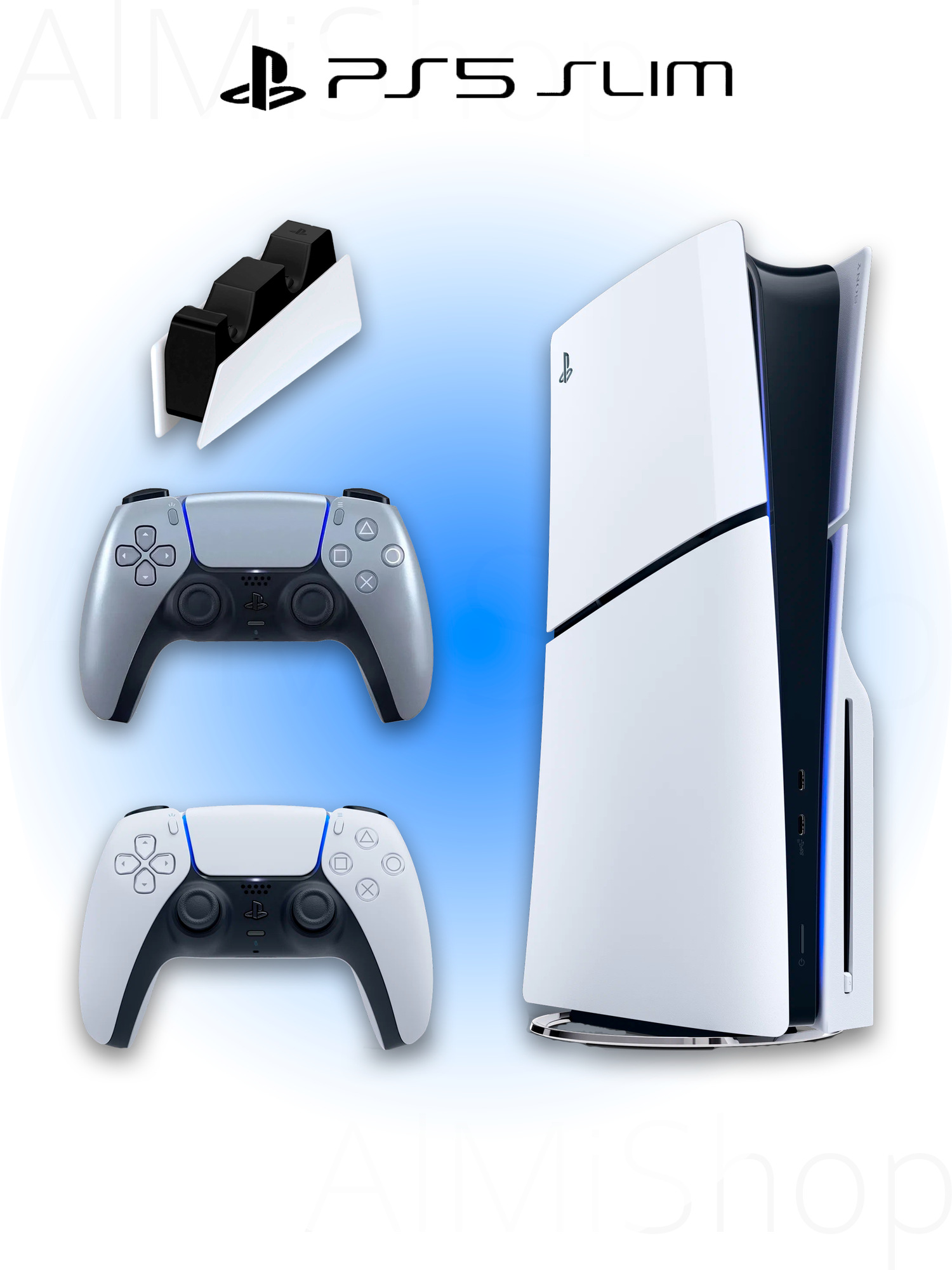 Игровая приставка Sony PlayStation 5 slim (с дисководом) + 2-й геймпад (серебристый, Sterling Silver) + зарядная станция