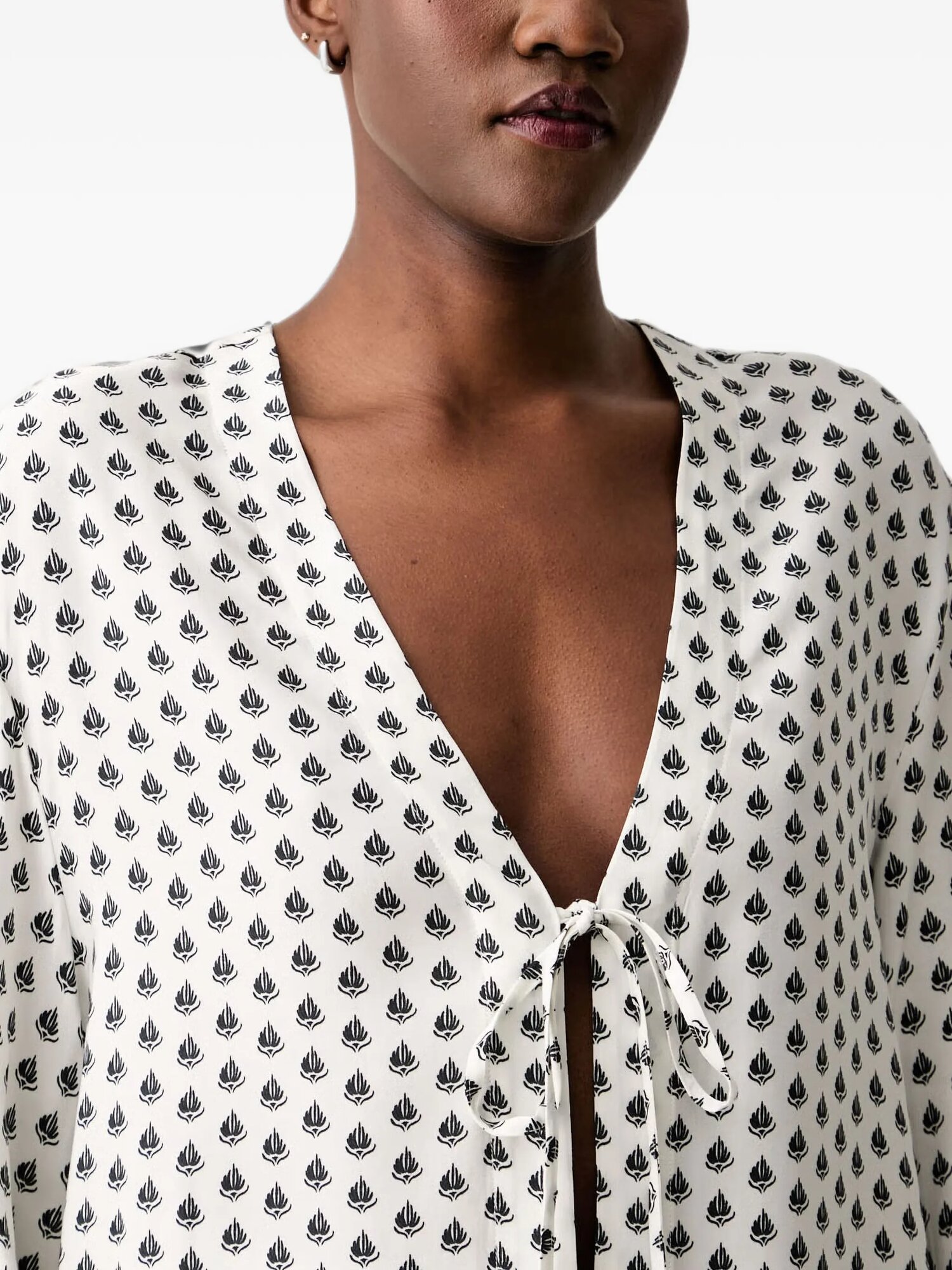Топ Marc O'Polo Palm-print front-tie open tunic, размер 46 EU, бежевый/белый — фото 1