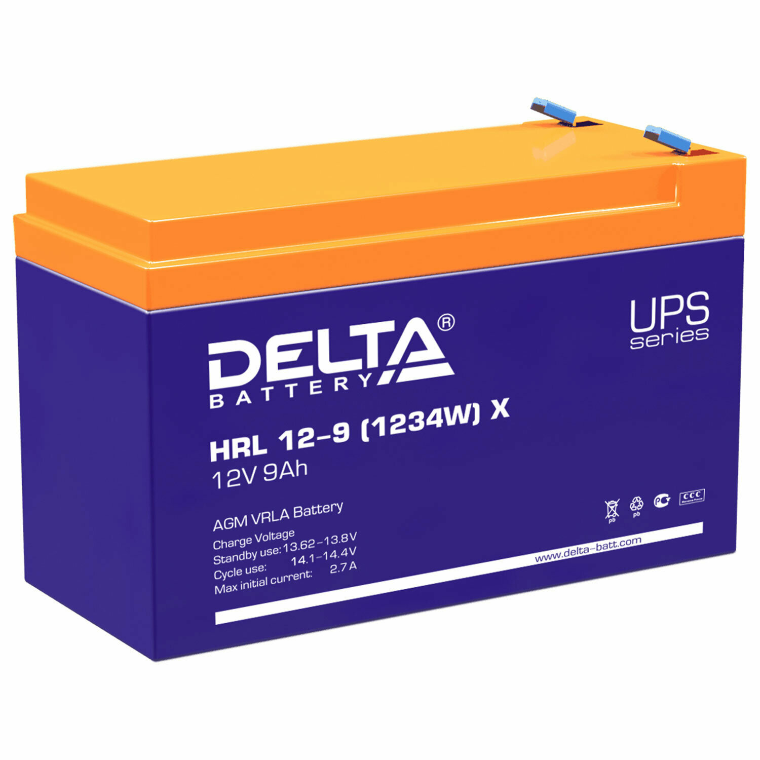 Аккумуляторная батарея DELTA для ИБП любых торговых марок, 12 В, 9 Ач, 151х65х94 мм, HRL 12-9 (12-34W) X, HRL12-9(1234W)X