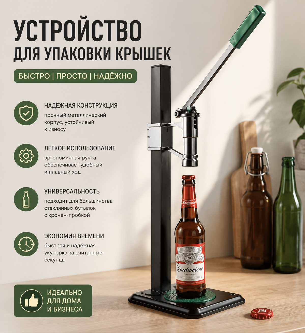 Машина для укупорки бутылок, металл, нескользящие ножки, резиновая накладка