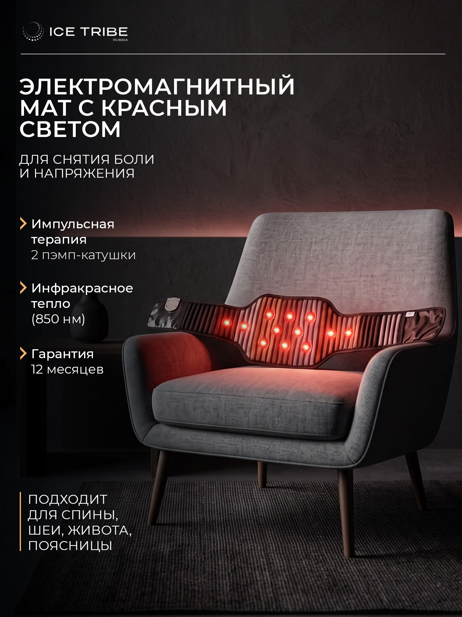 Инфракрасный PEMF пояс-мат для спорта и отдыха с полудрагоценными камнями от ICETRIBE