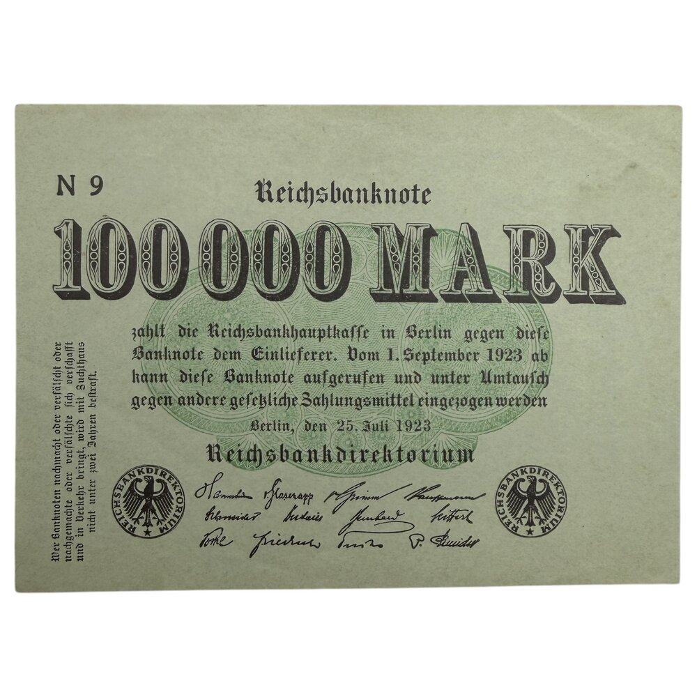 Веймарская республика (Германия) 100000 марок 1923 г. (25.07) (ВЗ - Звёзды) (Серия N 9)