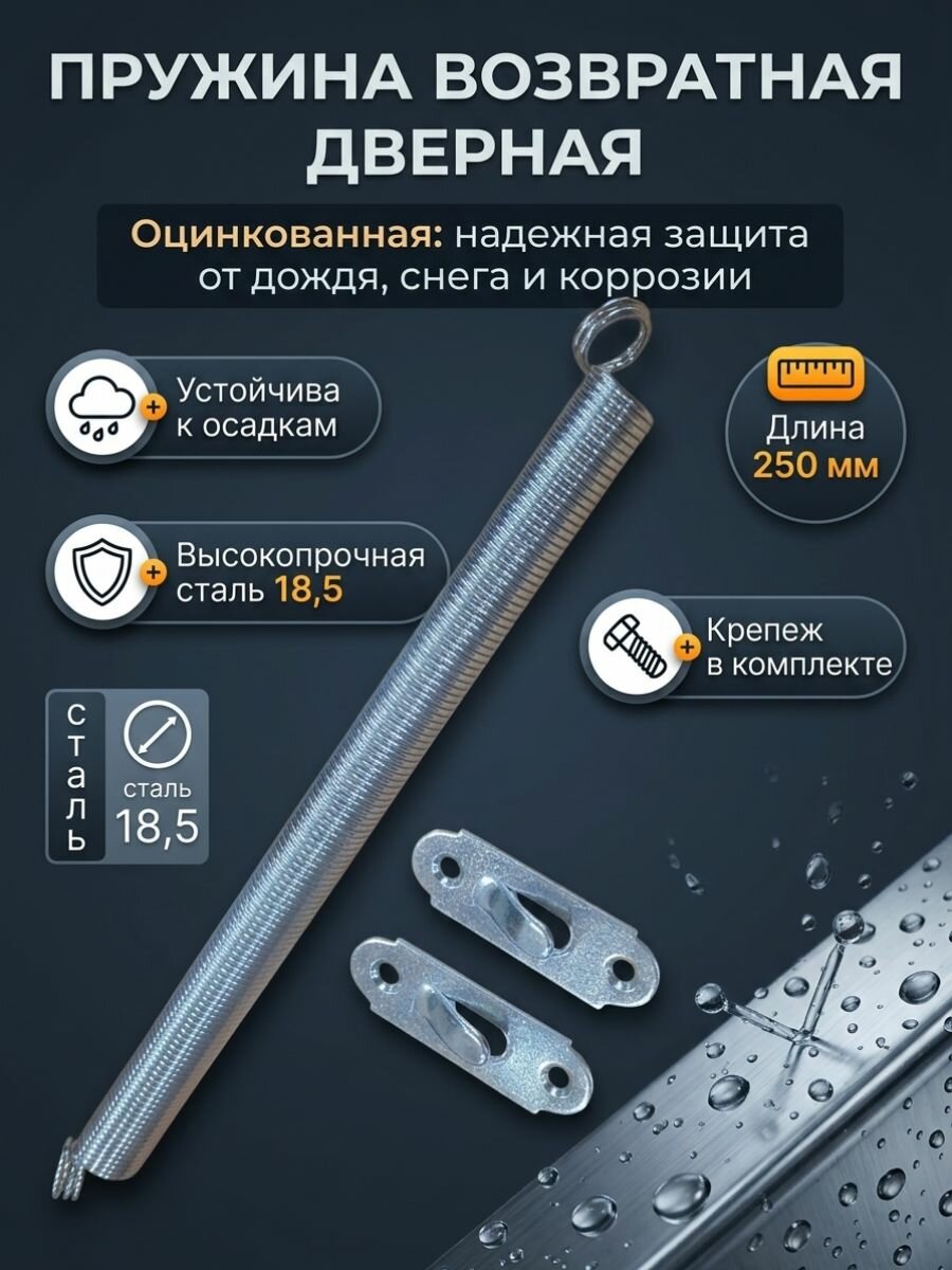 Пружина дверная возвратная, доводчик пружинный 250 х 18.5 мм, цинк 1шт. дверная фурнитура возвратный механизм доводчик