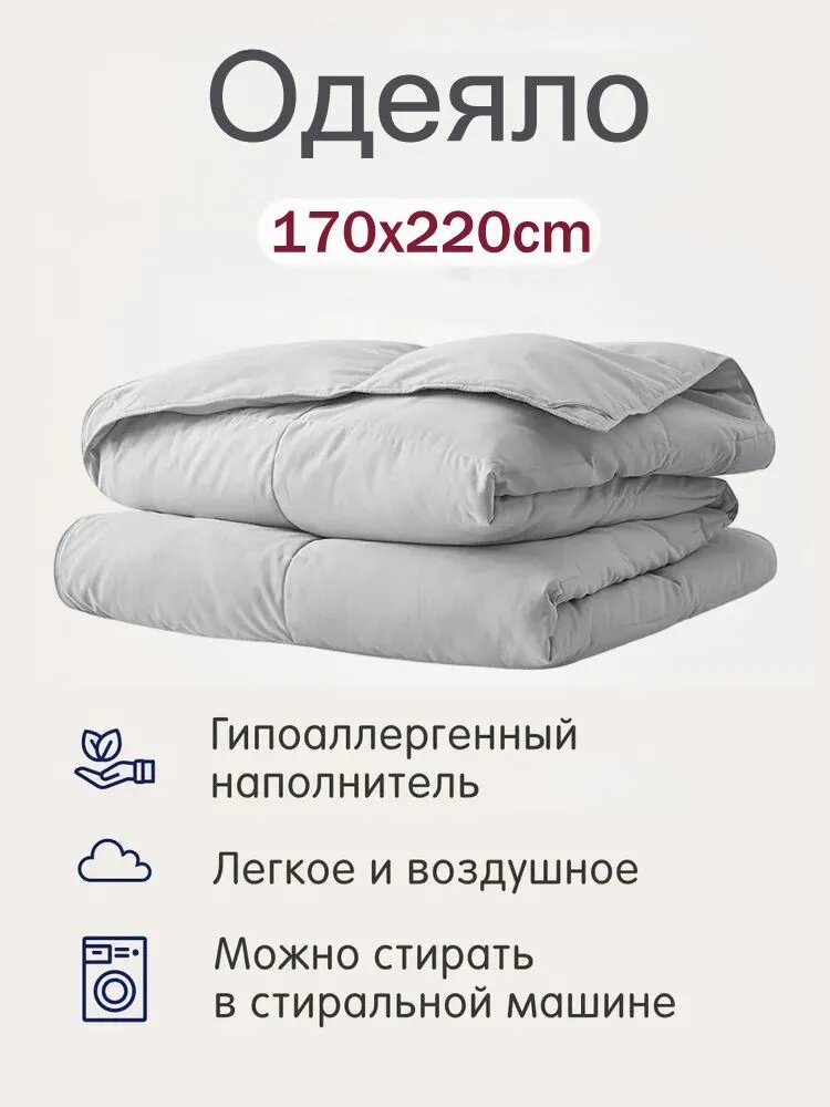 Одеяло Односпальный 170x220 см, Всесезонное, с наполнителем Гусиный пух, комплект из 1 шт