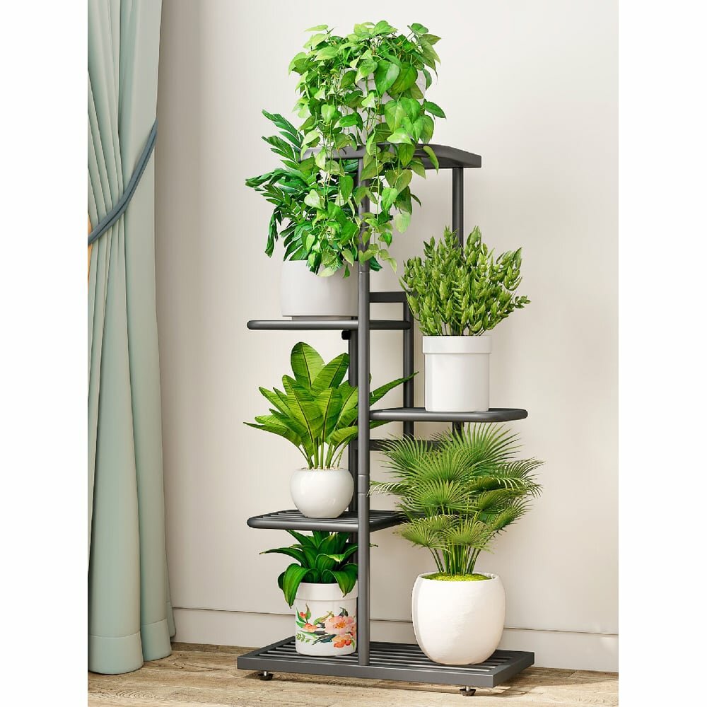 Напольная подставка для цветов 6 мест 41х22х98 см графит GARDEN SHOW 266385