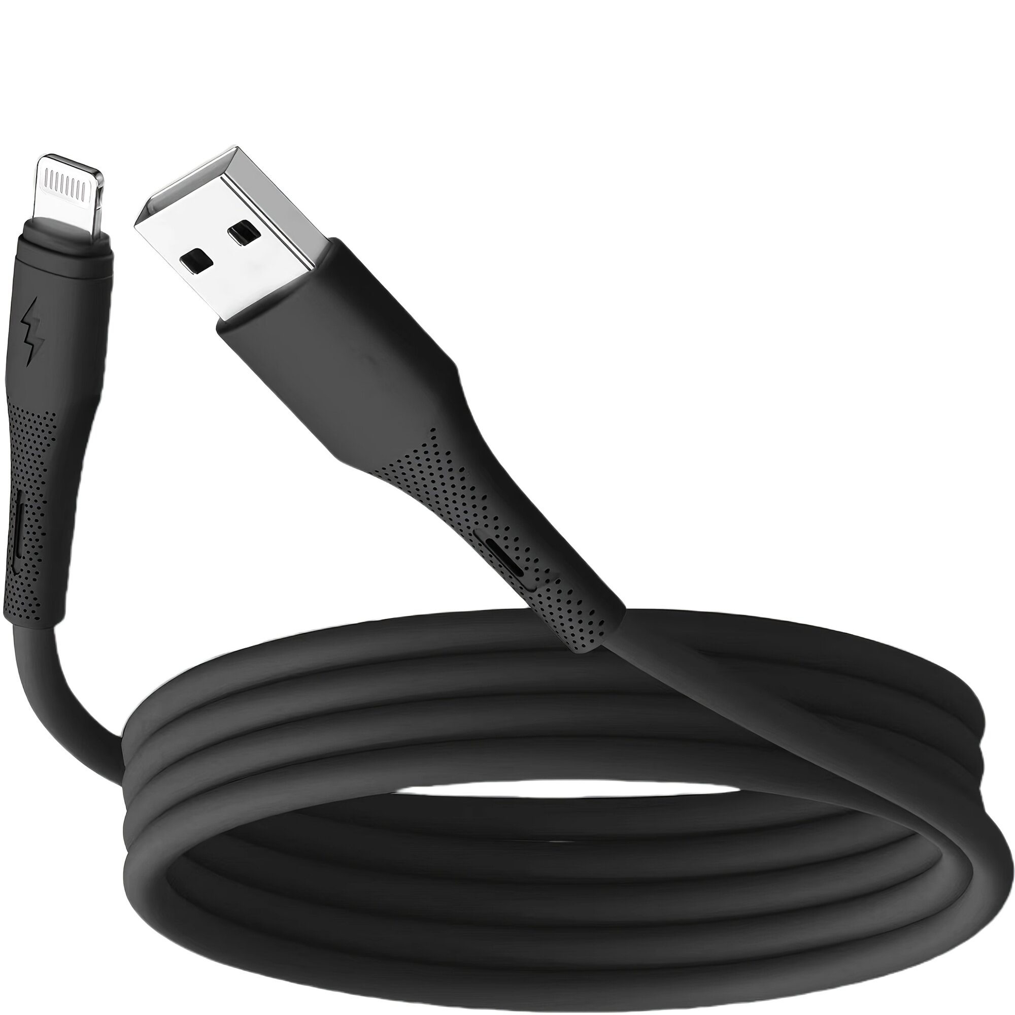 Силиконовый кабель для зарядки и передачи данных USB-Lightning, черный, 39,37 дюйма