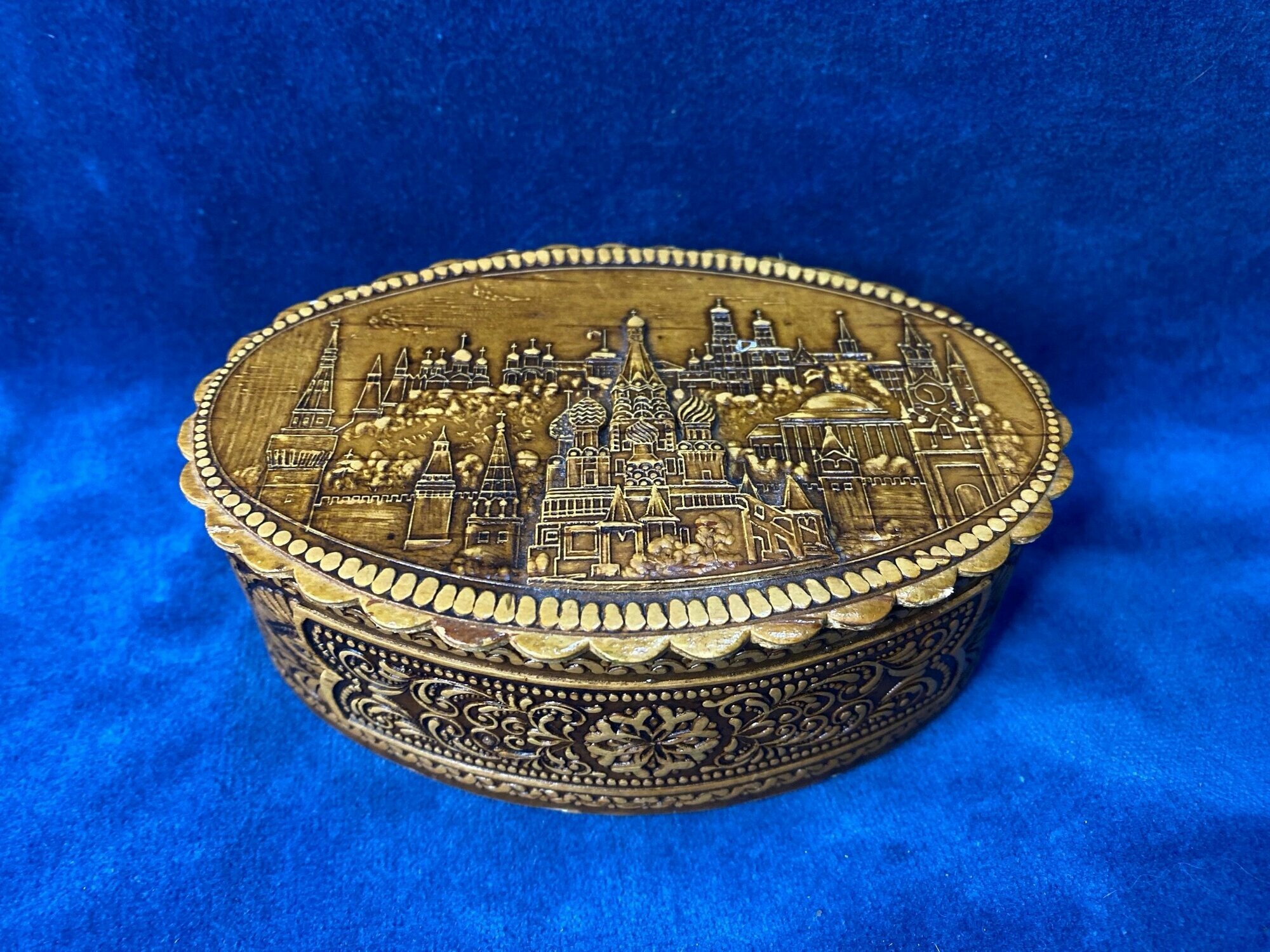 Винтажная советская шкатулка, резная, Кремль, СССР