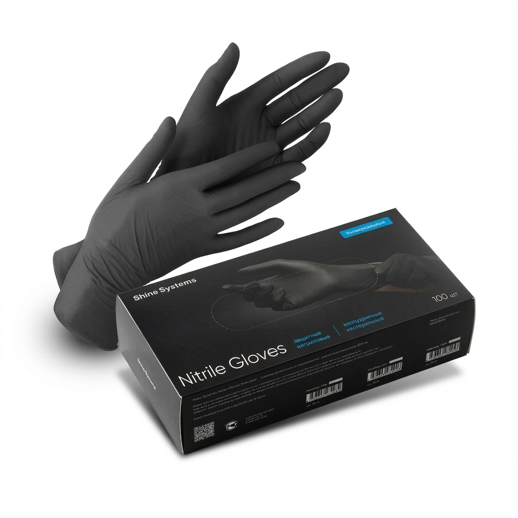 Перчатки защитные нитриловые неопудренные Nitrile Gloves, размер "M", черные, 100 шт (50 пар) SS414