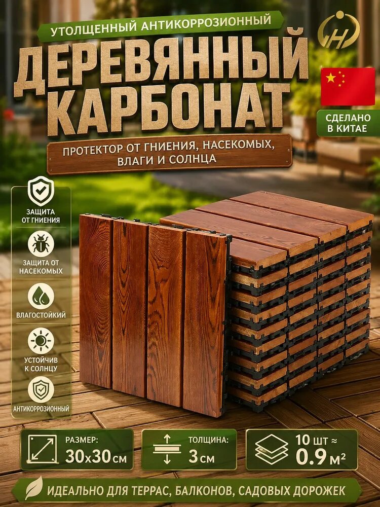 Пол для бани, Садовая дорожка для сада дачи огорода, Плитка напольная деревянная, модульное покрытие для отделки балкона, Террасная доска10 штук